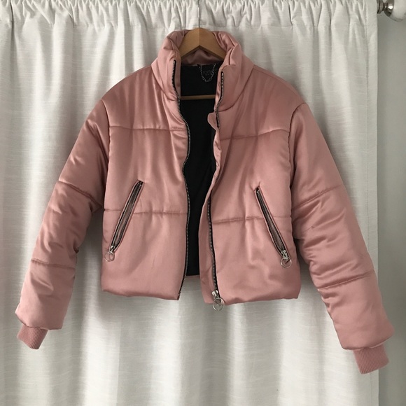 Topshop | Jackets & Coats | Topshop Pink Satin Puffer Jacket | Poshmark